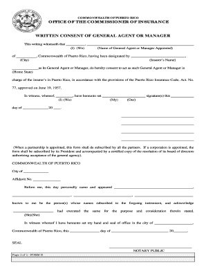 Fillable Online COMMONWEALTH OF PUERTO RICO OFFICE OF THE COMMISSIONER ...