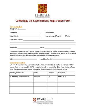 Fillable Online fieldstonekcschool Cambridge CIE Examinations ...