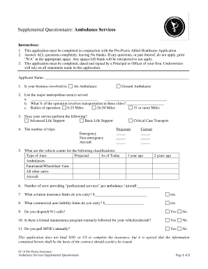 Fillable Online Supplemental Questionnaire Ambulance Services Fax Email ...