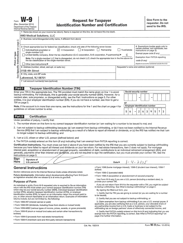 Fillable Online W9 form - 4MD Medical Fax Email Print - pdfFiller