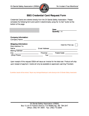 Fillable Online BSO Credential Card Request Form - bossab-bwbbbcab Fax ...
