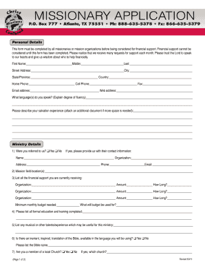 Fillable Online C h rist MISSIONARY APPLICATION Fax Email Print - pdfFiller