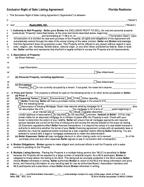Fillable Online Exclusive Right of Sale Listing Agreement Florida ...