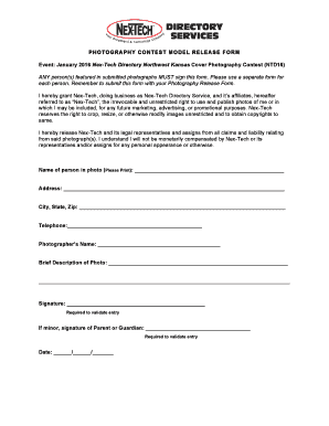 Fillable Online PHOTOGRAPHY CONTEST MODEL RELEASE FORM Fax Email Print ...