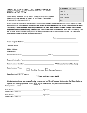 Fillable Online AUTOMATIC owner deposit form Fax Email Print - pdfFiller