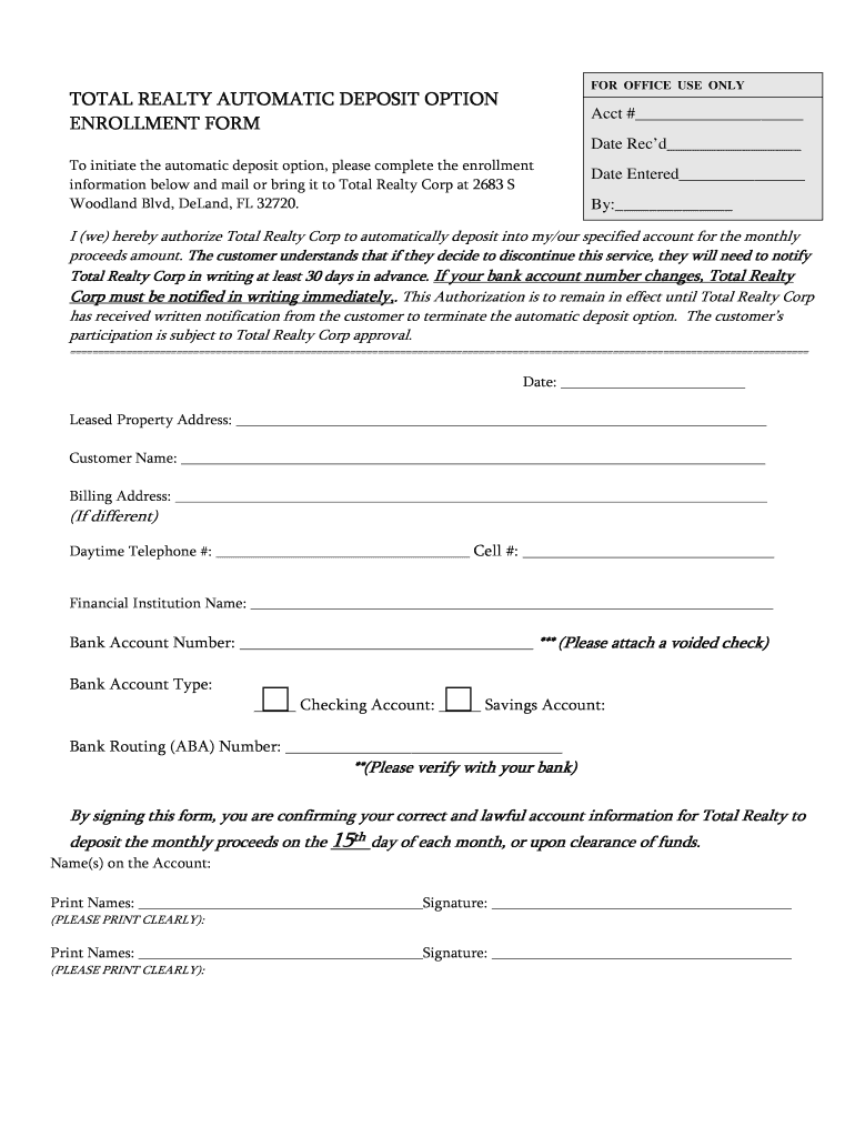 Fillable Online AUTOMATIC owner deposit form Fax Email Print - pdfFiller
