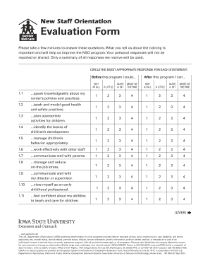 Fillable Online New Staff Orientation Evaluation Form Fax Email Print ...