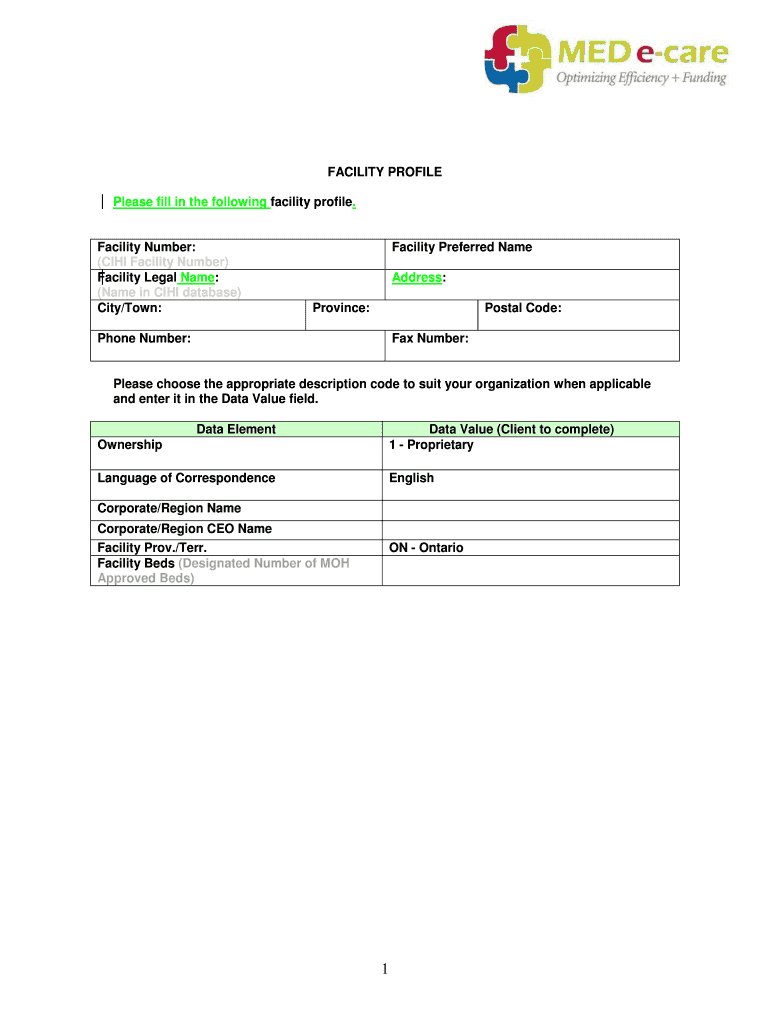 Fillable Online FACILITY PROFILE Fax Email Print - pdfFiller