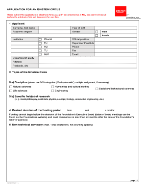 Fillable Online einsteinfoundation APPLICATION FOR AN EINSTEIN CIRCLE Fax Email Print - pdfFiller