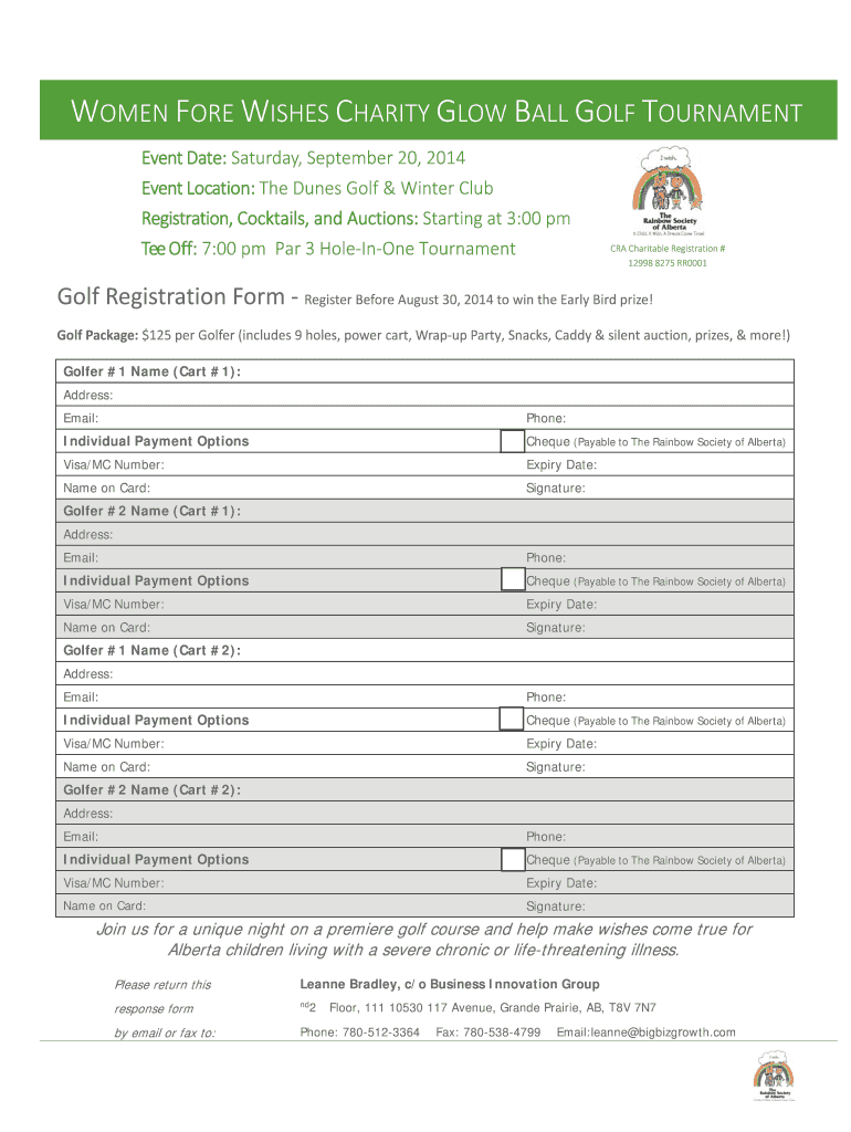 Fillable Online rainbowsociety ab RR0001 Golf Registration Form ...