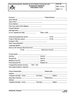 Fillable Online THE FREEMASONS HOMES OF SOUTHERN TASMANIA INC Form 194 ...