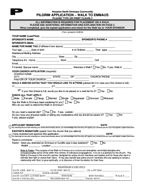 Fillable Online hnec Houston North Emmaus Community PILGRIM APPLICATION WALK Fax Email Print ...