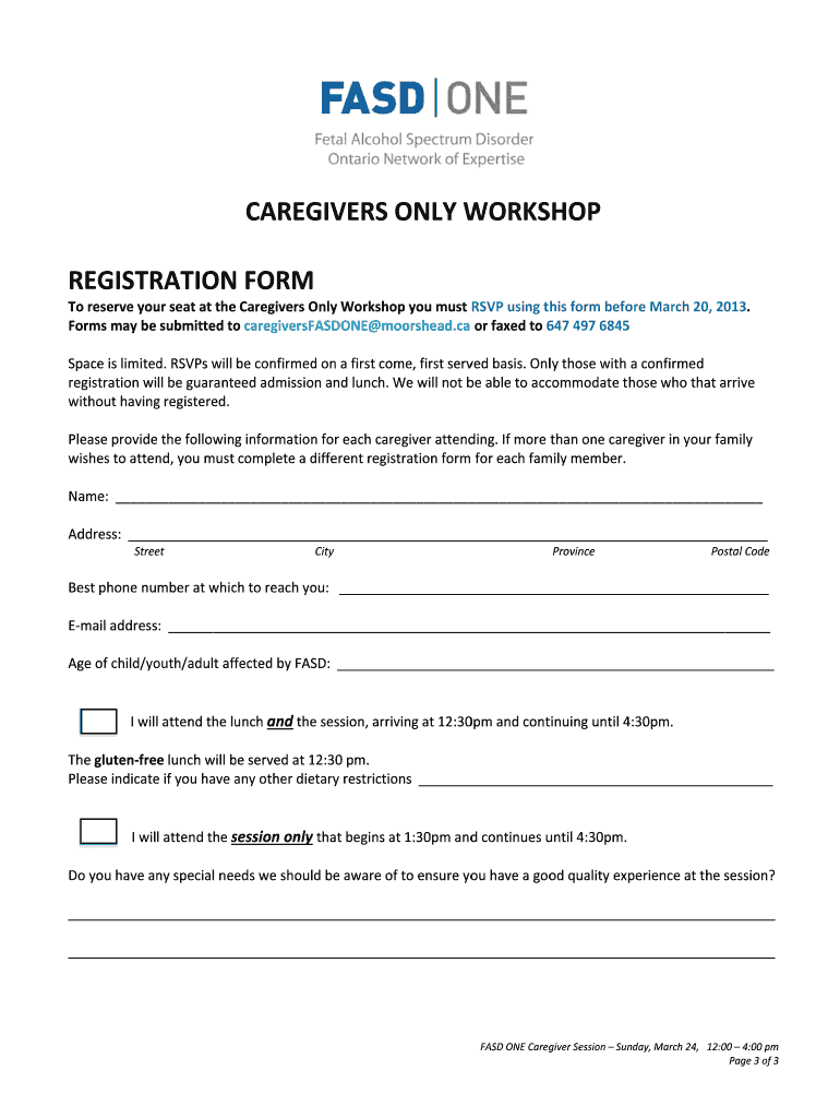 Fillable Online FASD ONE Caregiver Session Letter and Registration Form ...