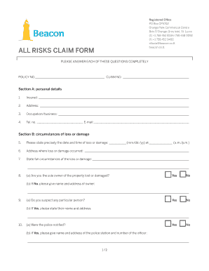 Fillable Online beacon co ALL RISKS CLAIM FORM - bbeaconbbcobbttb Fax ...