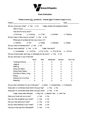 Fillable Online Knee Evaluation - bventuraorthobbcomb Fax Email Print ...