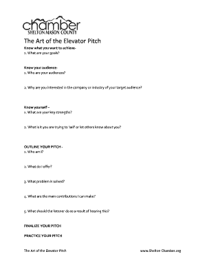 Fillable Online The Art of the Elevator Pitch Fax Email Print - pdfFiller