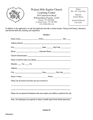 Fillable Online whbconline Job Application Form - Walnut Hills Baptist ...