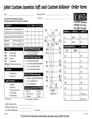 Fillable Online Jobst custom Seamless soft and custom Bellavar Order ...