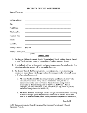 Fillable Online Security Deposit Agreement Form - filestownlifecom Fax ...