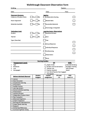 Fillable Online Walkthrough Classroom Observation Form ...