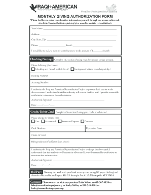 Fillable Online reconciliationproject MONTHLY GIVING AUTHORIZATION FORM ...