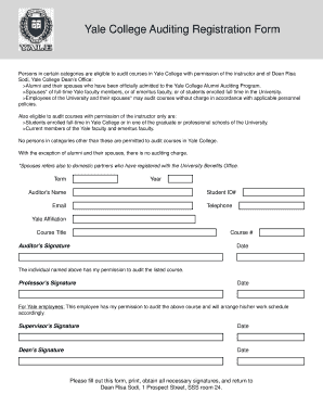 Fillable Online Yale College Auditing Registration Form Fax Email Print ...