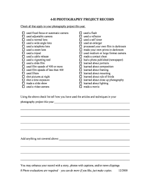 Fillable Online shawano uwex 4-H PHOTOGRAPHY PROJECT RECORD - Shawano ...