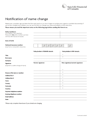 Fillable Online Change of name form - Sun Life Financial of Canada Fax ...