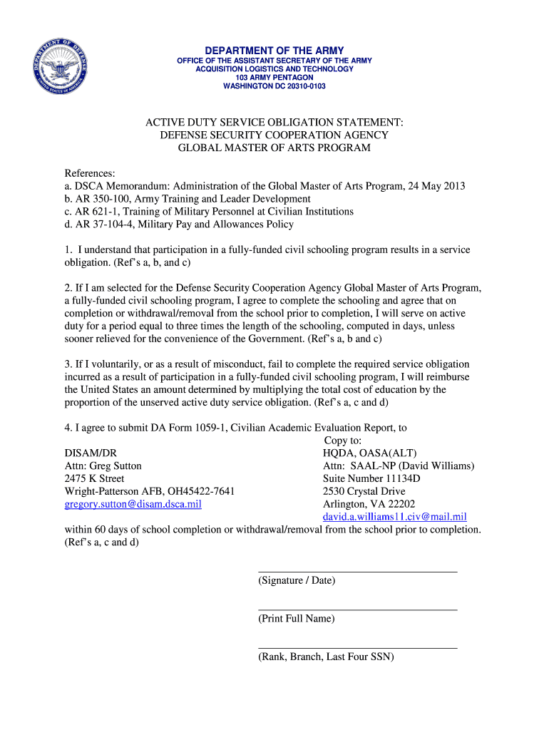 Fillable Online disam dsca Active Duty Service Obligation Statement ...