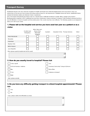 Fillable Online healthwatchbucks co Transport Survey - Healthwatch ...