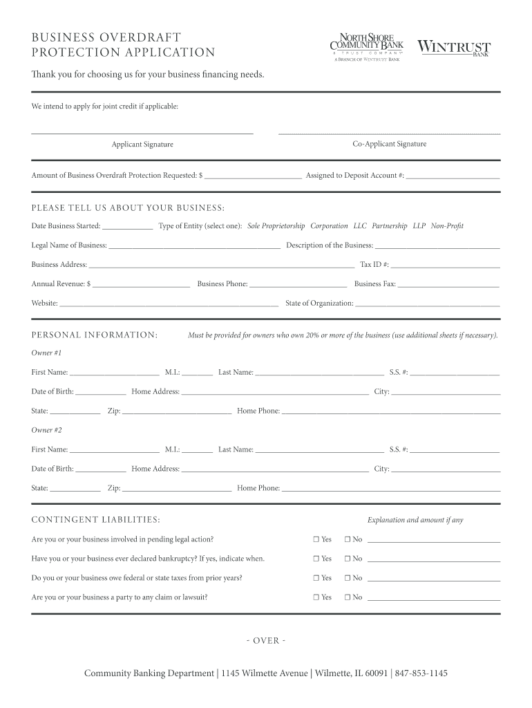 Fillable Online Business Overdraft Fax Email Print - pdfFiller