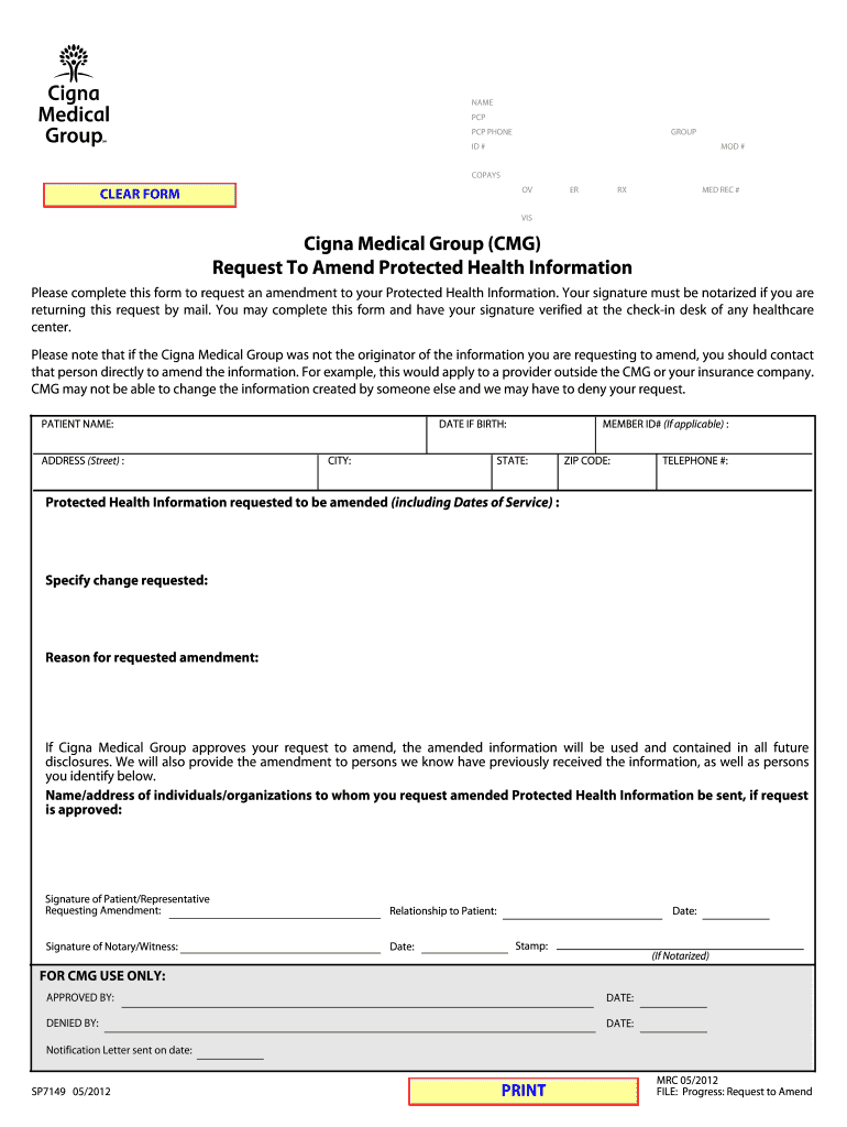 Fillable Online CMG Request to Amend Protected Health Information Fax ...