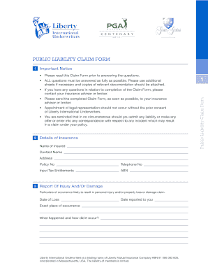 Fillable Online PUBLIC LIABILITY CLAIM FORM - Gow-Gates Fax Email Print ...