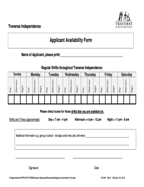 Fillable Online Applicant Availability Form - Traverse Independence Fax ...