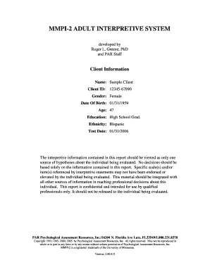 Fillable Online MMPI-2 ADULT INTERPRETIVE SYSTEM Fax Email Print ...