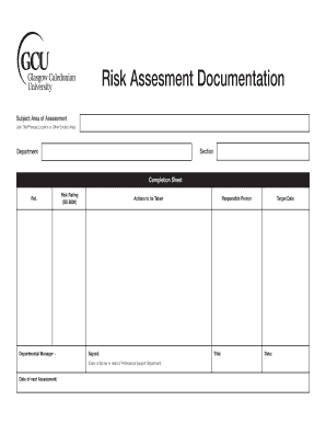 Fillable Online www2 gcu ac GCU Risk Assessment Pro-forma Fax Email ...
