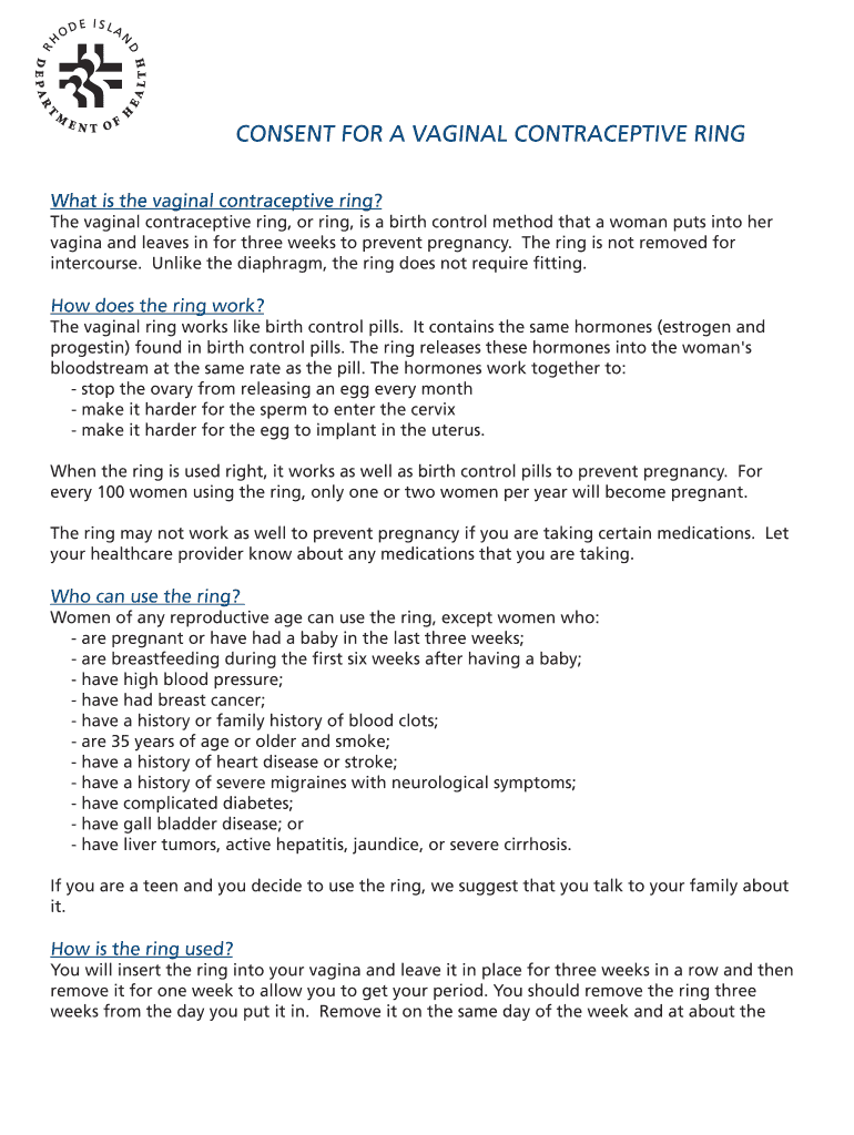 Fillable Online health state ri Consent vaginal contraceptive ring - healthstaterius - health ...