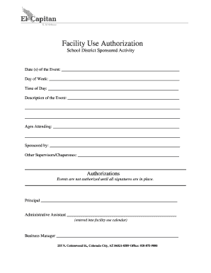 Fillable Online elcap Facility Use Authorization - belcapbbusb Fax ...