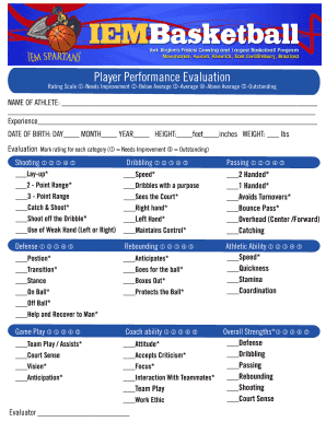 Fillable Online Player Performance Evaluation - IEM BASKETBALL Fax ...
