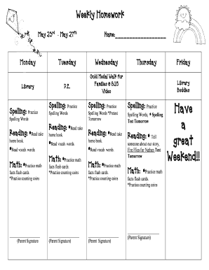 Fillable Online Weekly Homework Fax Email Print - pdfFiller