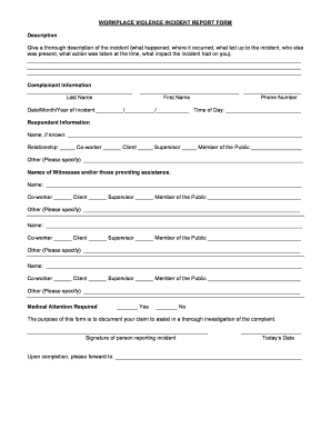 Fillable Online WORKPLACE VIOLENCE INCIDENT REPORT FORM Description Fax ...