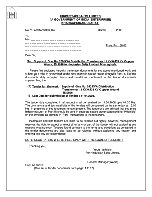 Fillable Online TENDER FORM TRANSFORMER Fax Email Print - pdfFiller