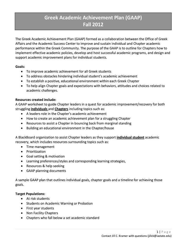 Fillable Online greek iastate Greek Academic Achievement Plan (GAAP ...