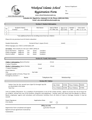 Fillable Online fukuokamasjid BWeekendb Islamic School Registration ...