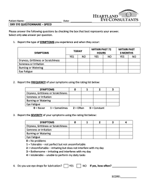 Fillable Online Patient Name Date DRY bEYEb QUESTIONNAIRE SPEED ...