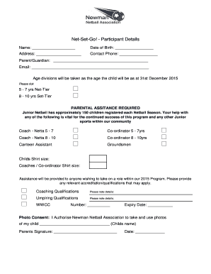 Fillable Online Net-Set-Go - Participant Details - Netball Australia ...