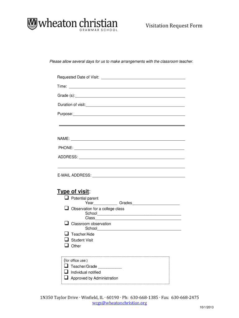 Fillable Online wheatonchristian Visitation Request Form ...