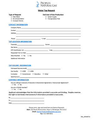 Fillable Online Meter Tap Request - Peoples TWP LLC Fax Email Print ...