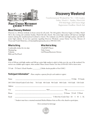 Fillable Online Discovery Weekend Fax Email Print - pdfFiller