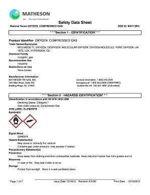 Fillable Online Product Identifier OXYGEN, COMPRESSED GAS Fax Email ...
